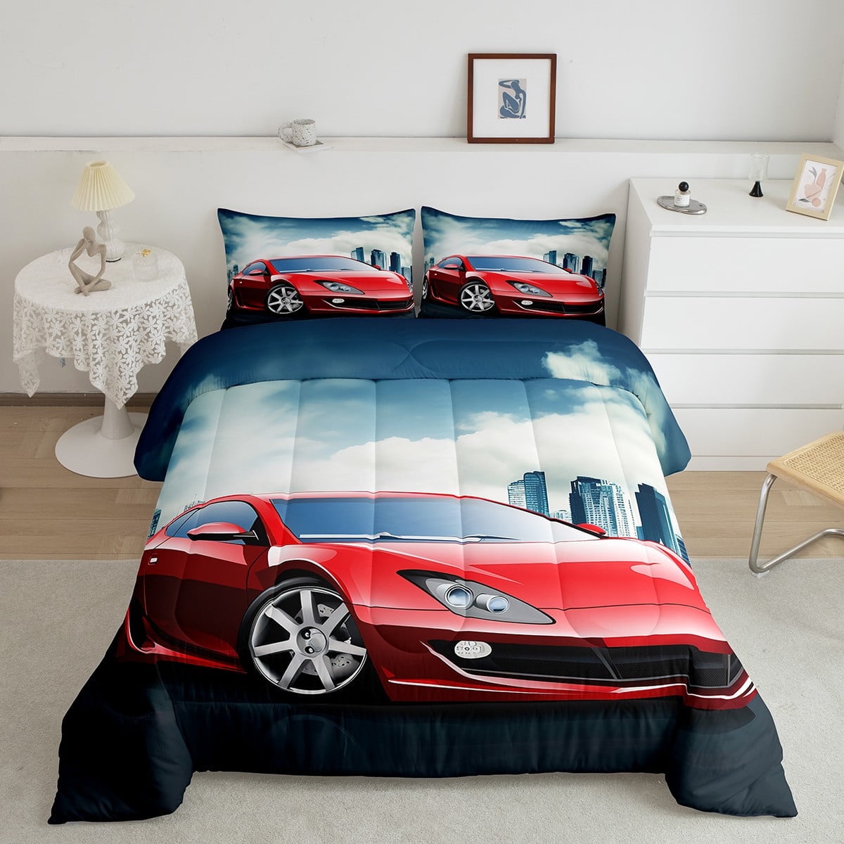 Red Race Car Twin Bedding Set for Young Adults Extreme Sports Comforter ...