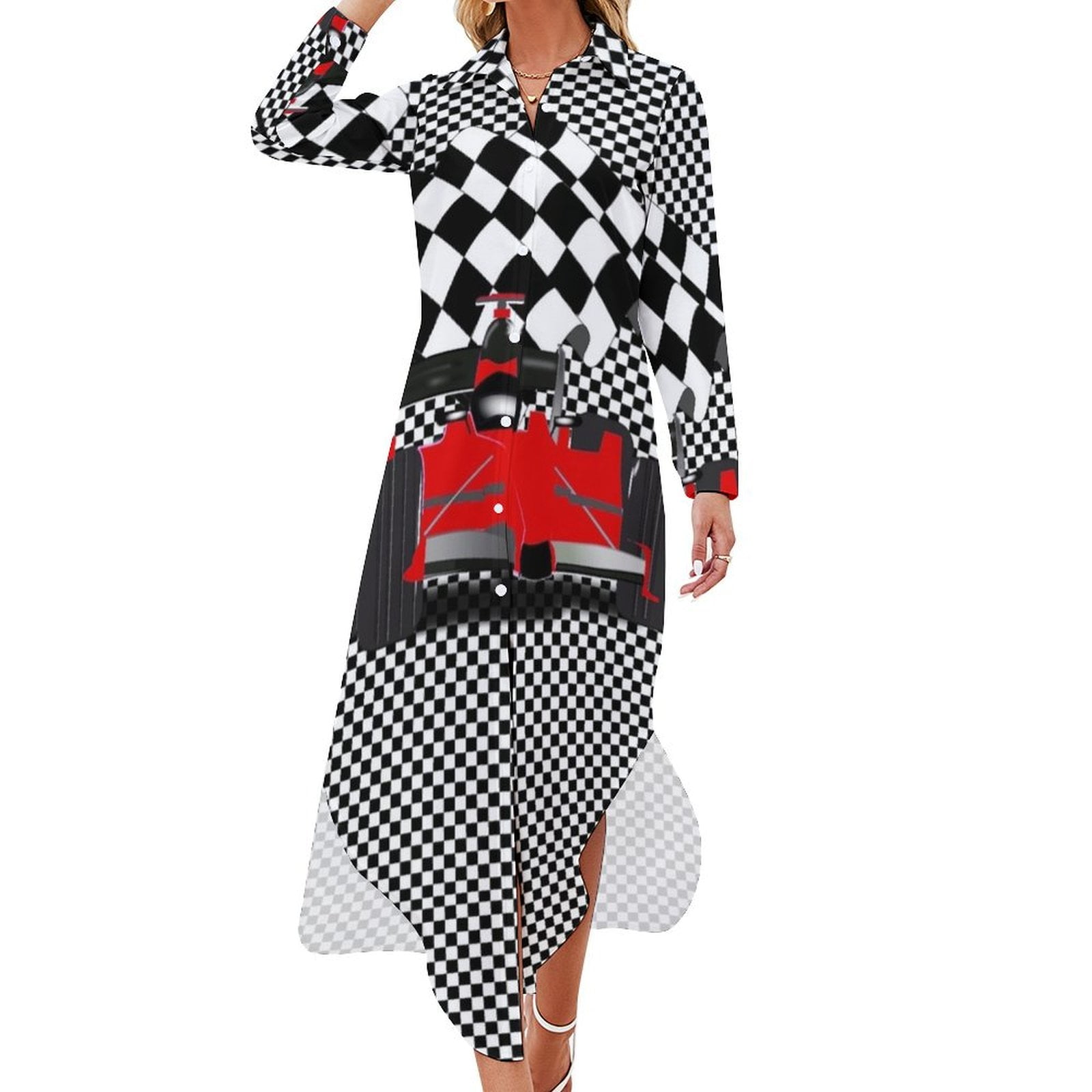 Red Race Car with Checkered Flag Long Sleeved Shirt Dress Party dresses ...