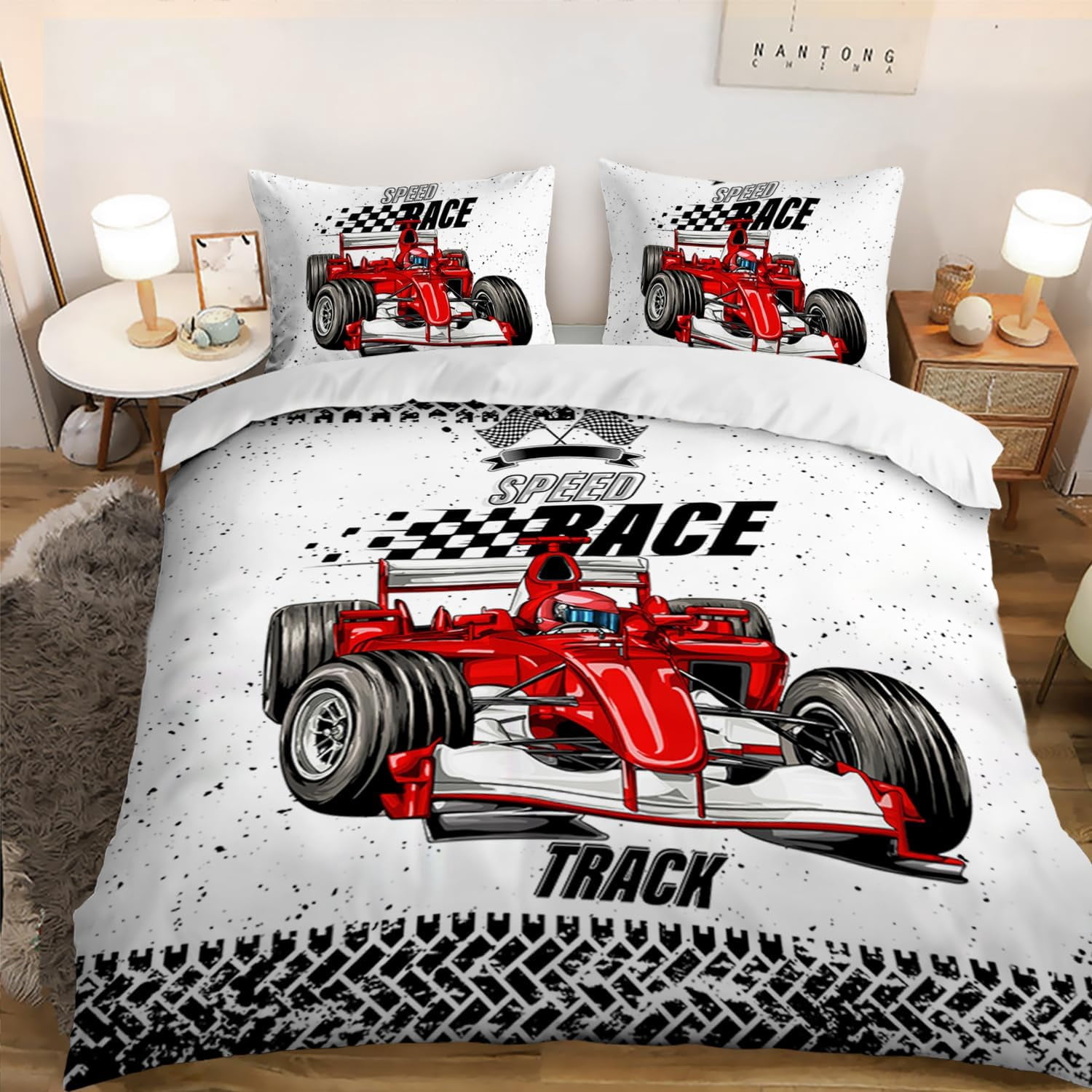 Red Racing Car Duvet Cover Set, Extreme Sports Theme Bedding Set Black ...