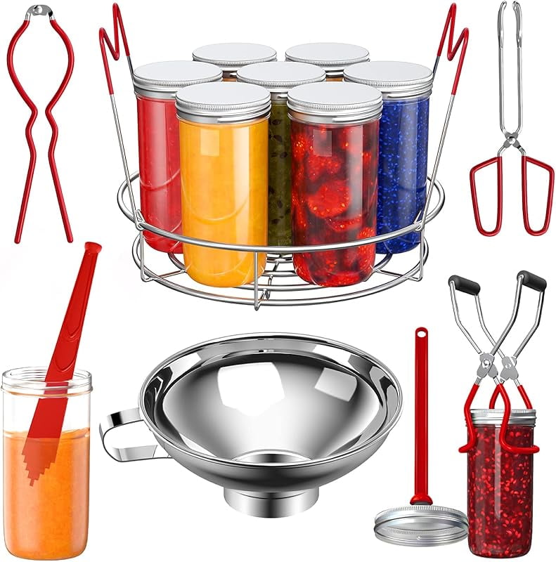 Red With Rack Canning Supplies Starter Kit, 7 Piece Canning Tools Set ...