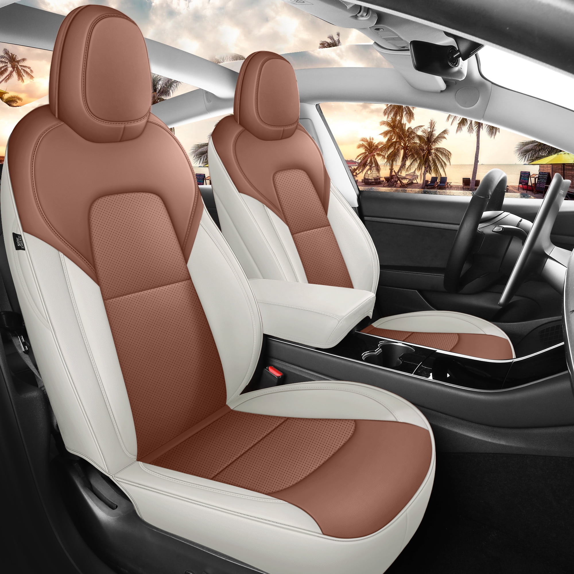 Red Rain Tesla Model 3 Seat Covers Brown and Beige Car Seat Cover for ...