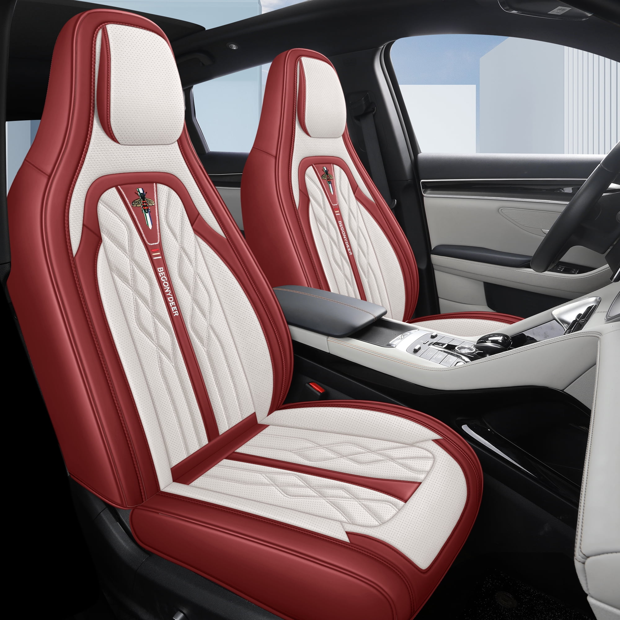 Red Rain Wine Red and White Car Seat Cover Luxury Leather Seat ...
