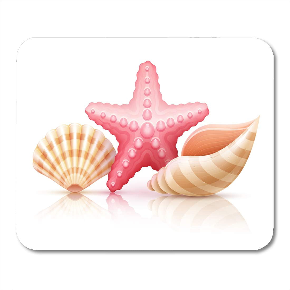 Red Realistic of Summer Sea Shells and Starfish White Mousepad Mouse ...