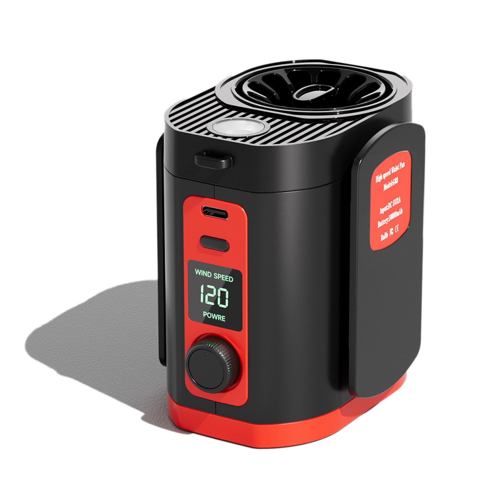 Red Rechargeable Hanging Waist Fan High Speed Personal Air Cooler Neck Fan Portable Design ...