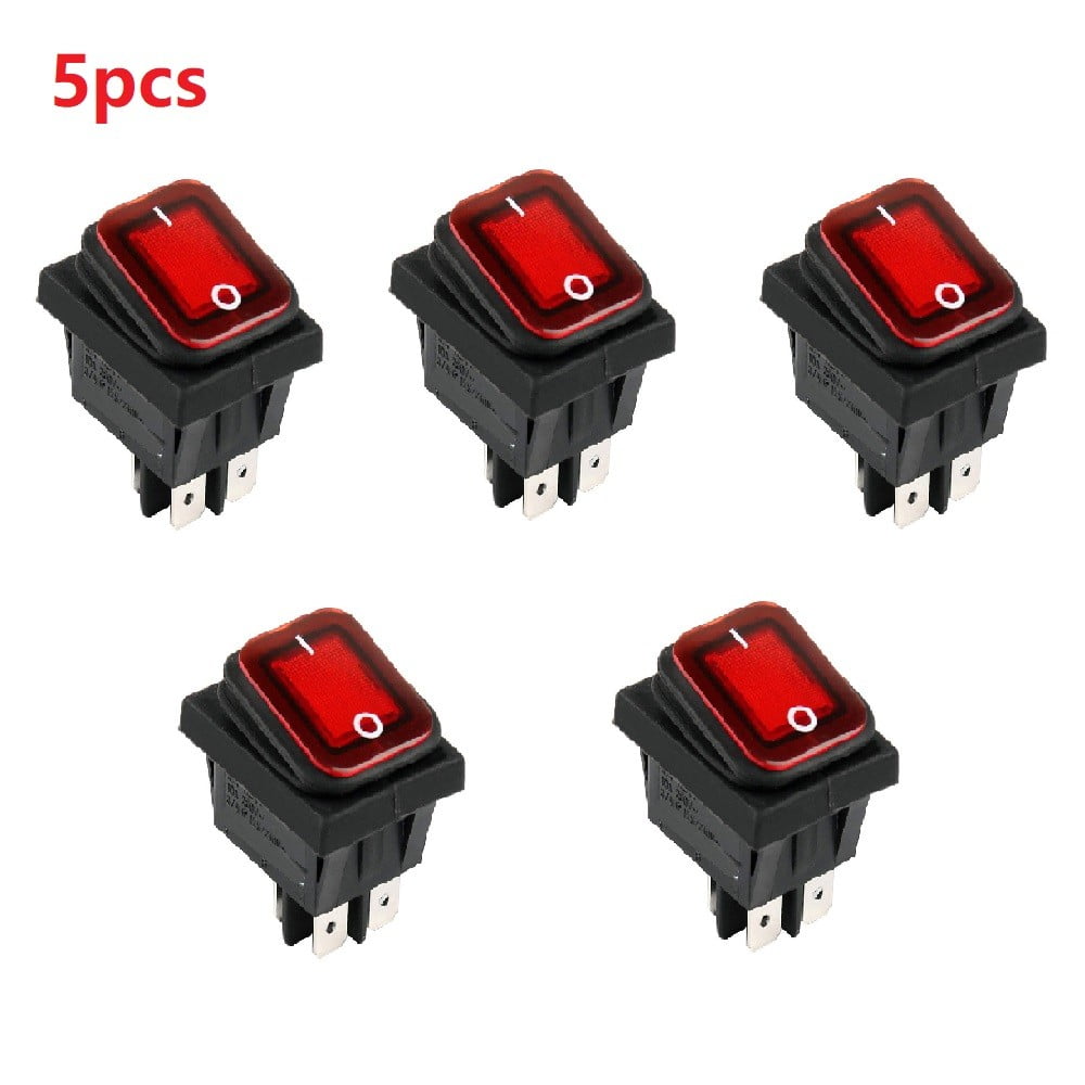 Red Rectangle Illuminated On-Off Waterproof Rocker Switch 20A DPST IP67 ...