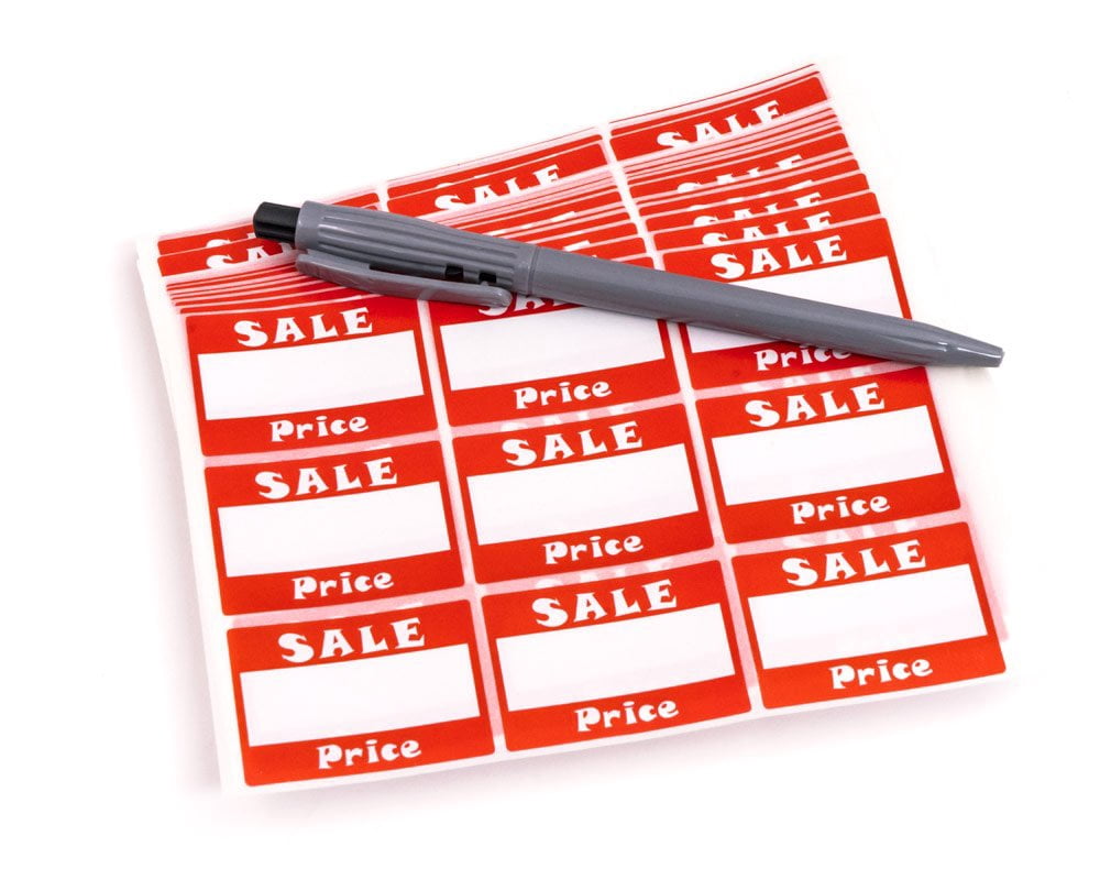 Red Rectangular Sale Price Adhesive Labels for Retail Display (Package ...