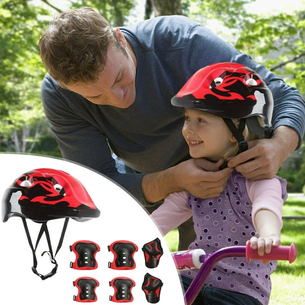 Red Red Childrens Helmet Safety Gear Set With Elbow Knee Pads For Bike ...