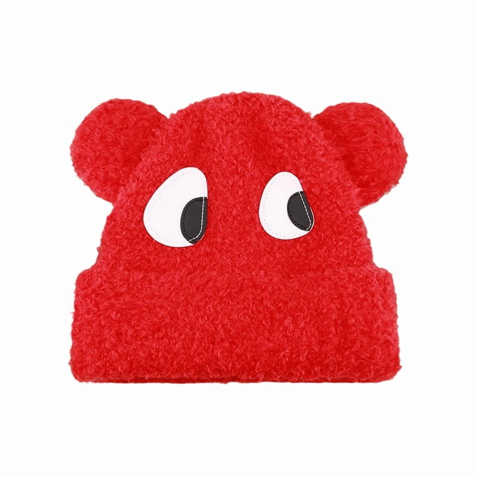 Red Red Cute Dog Plush Hat With Big Eyes Women Winter Warm Ear Flap ...