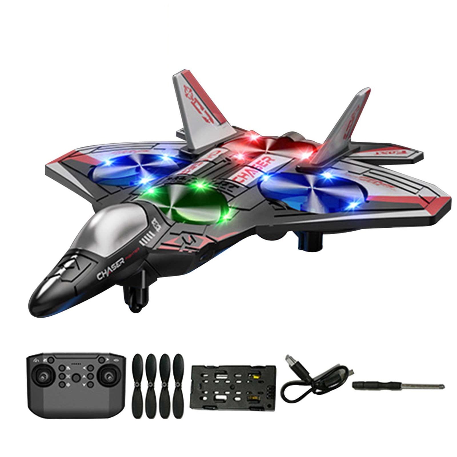 Red Remote Control Foam Glider Aircraft, Led Lights Durable Drone Toy ...