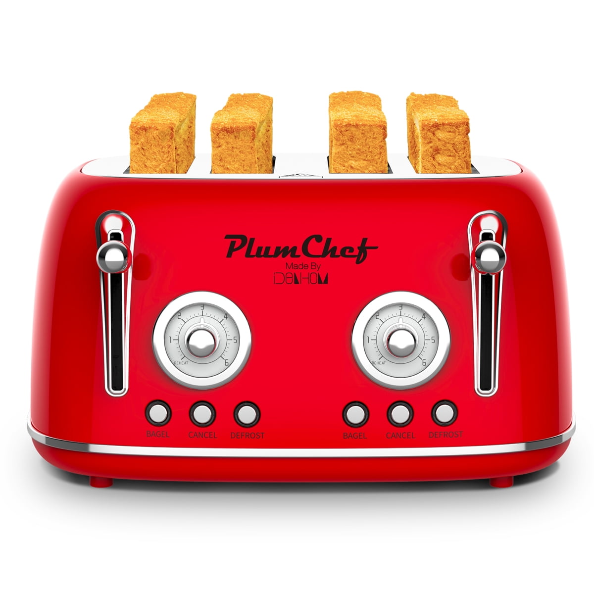 Red Retro 4-Slice Toaster - Dual Control with Warming Rack, 6 Browning ...