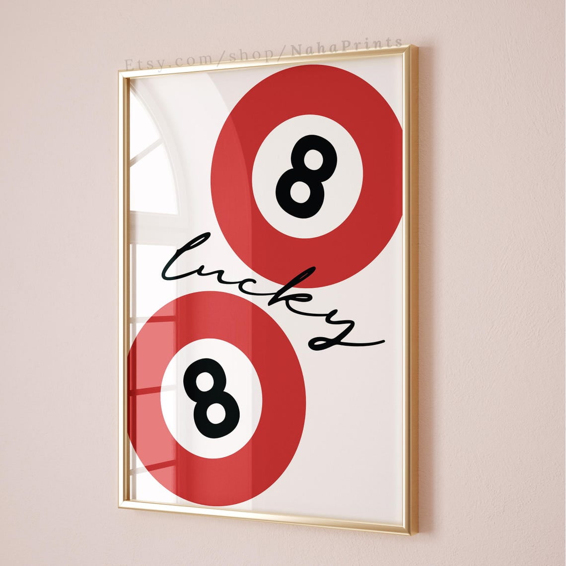 Red Retro 8 Ball Poster, Blue Cheetah Print, Red Vintage Pool Ball Wall ...