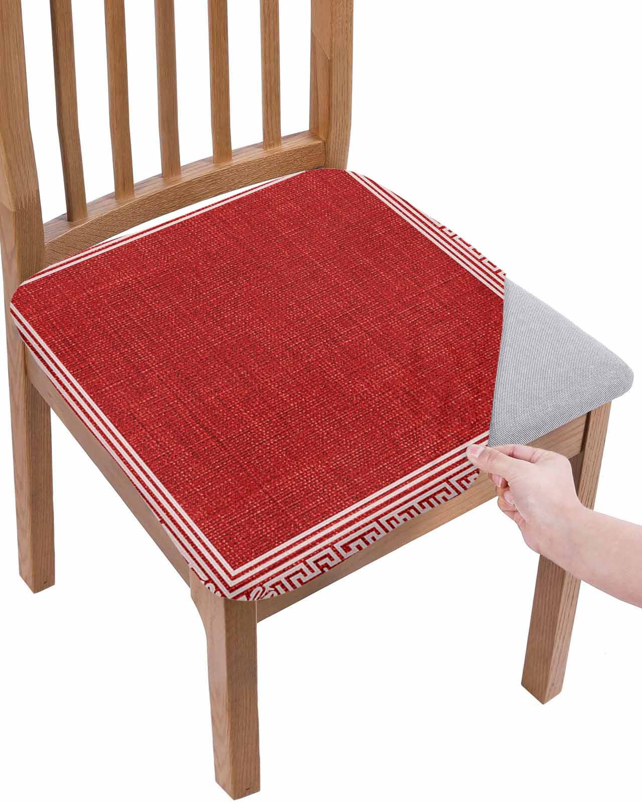 Red Retro Greek Key Chair Seat Covers for Dining Room Stretch Chair ...