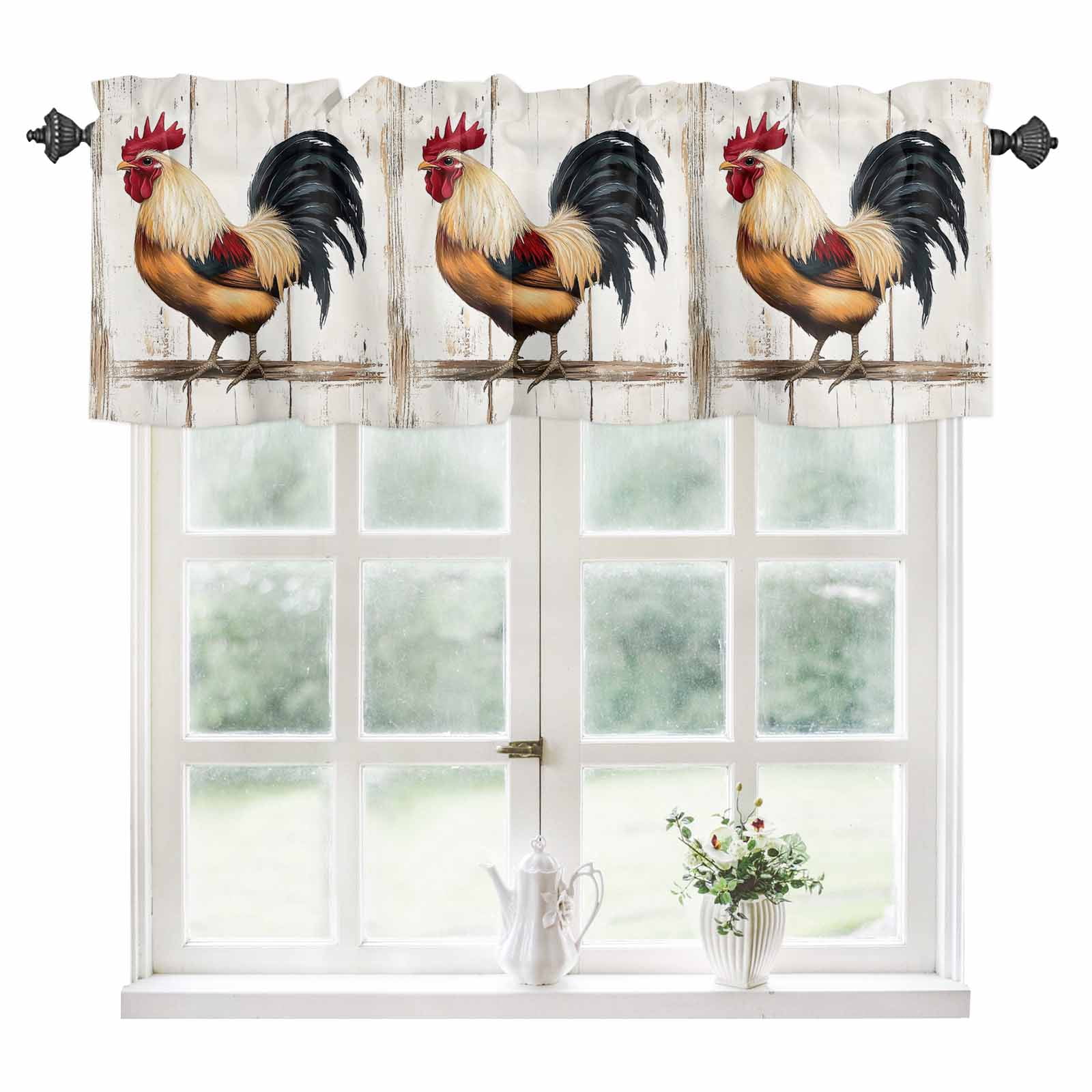 Red Retro Rooster Kitchen Valances for Windows 60x18 Inch Kitchen ...