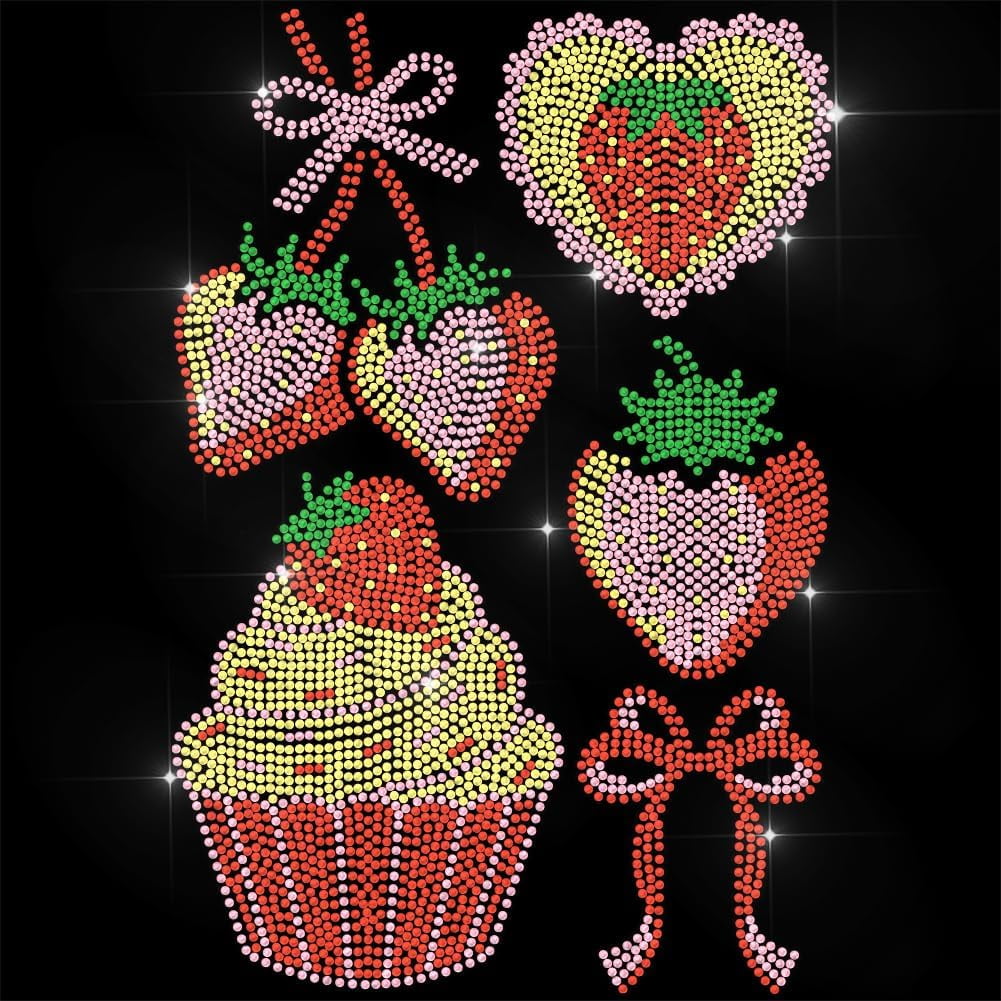 Red Rhinestone Iron on Transfer Strawberry Element Bling Diamond Hotfix ...
