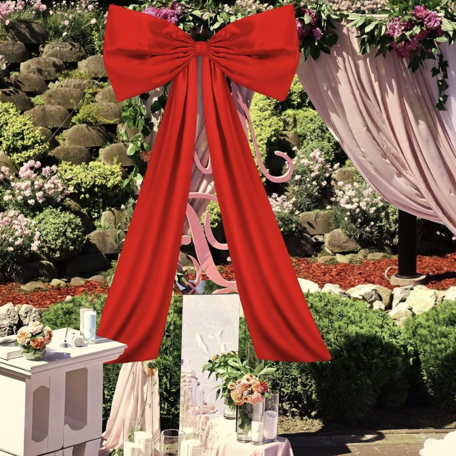 Red Ribbon Bow Christmas Tree Topper Bow Satin Bow with Long Streamers ...