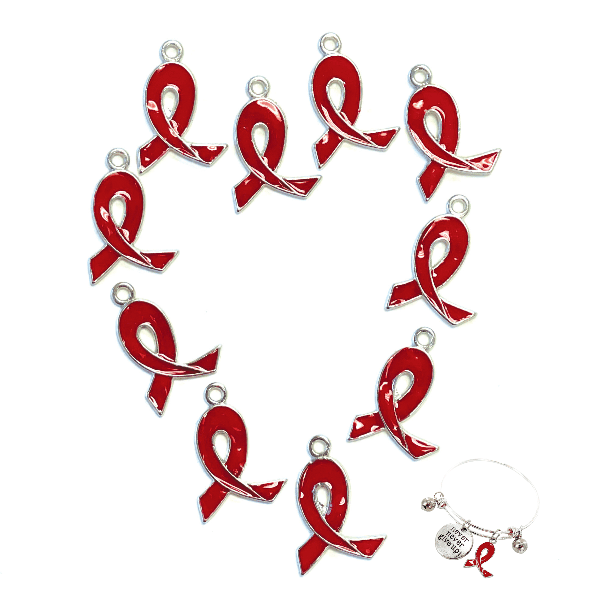 Red Ribbon Charms Bulk, Cancer AIDS Alcohol Drug Abuse Awareness, Gift ...