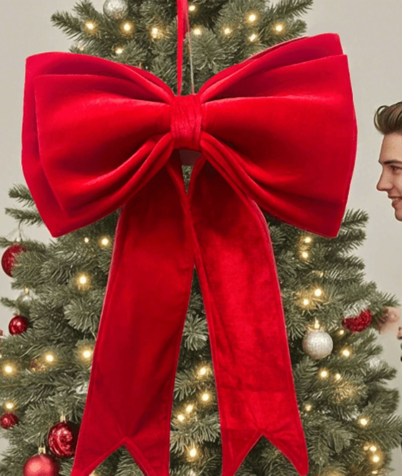 Red Ribbon Christmas Tree Decoration: Red Velvet Bow For Shops Malls ...