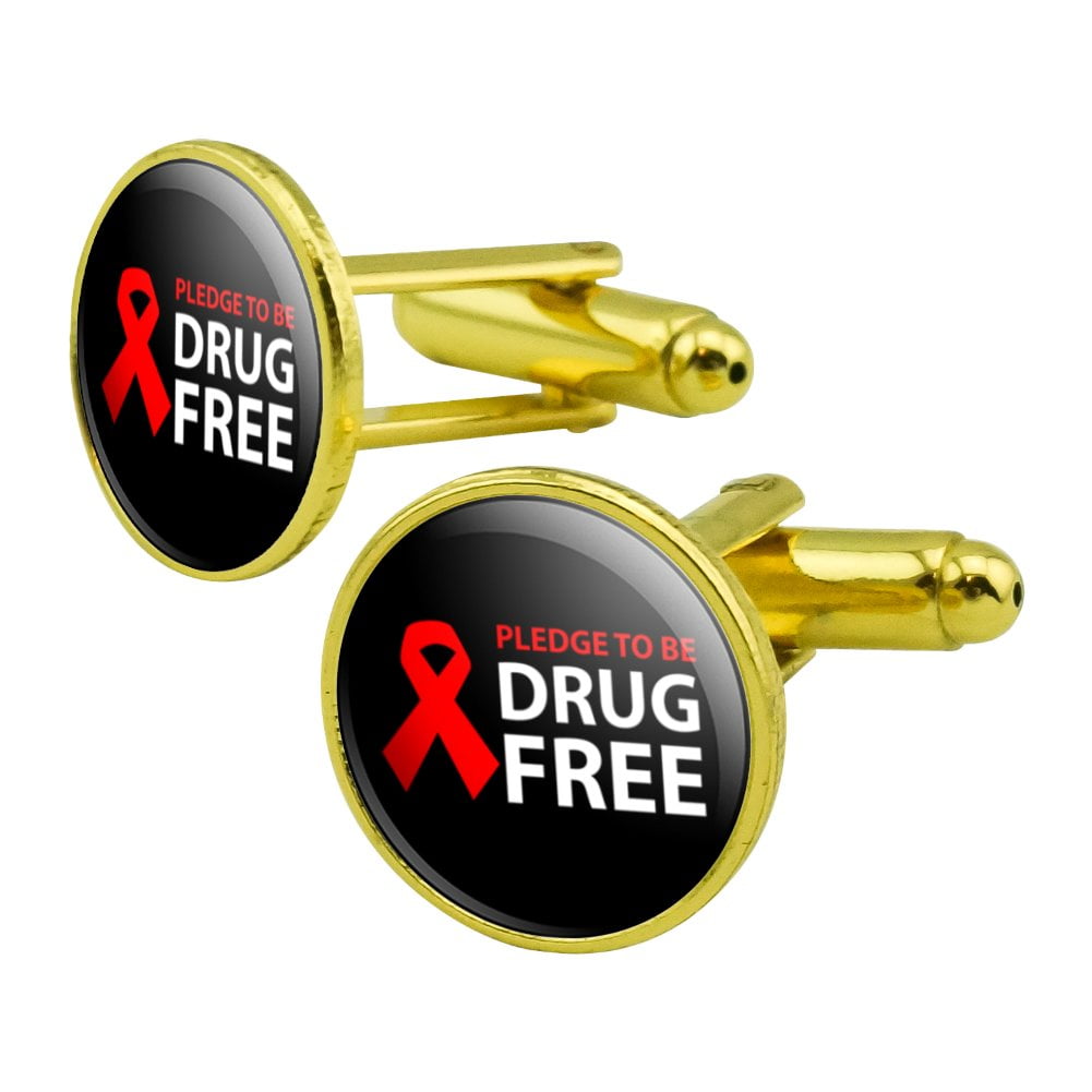 Red Ribbon Drug Free Pledge Round Cufflink Set Gold Color - Walmart.com