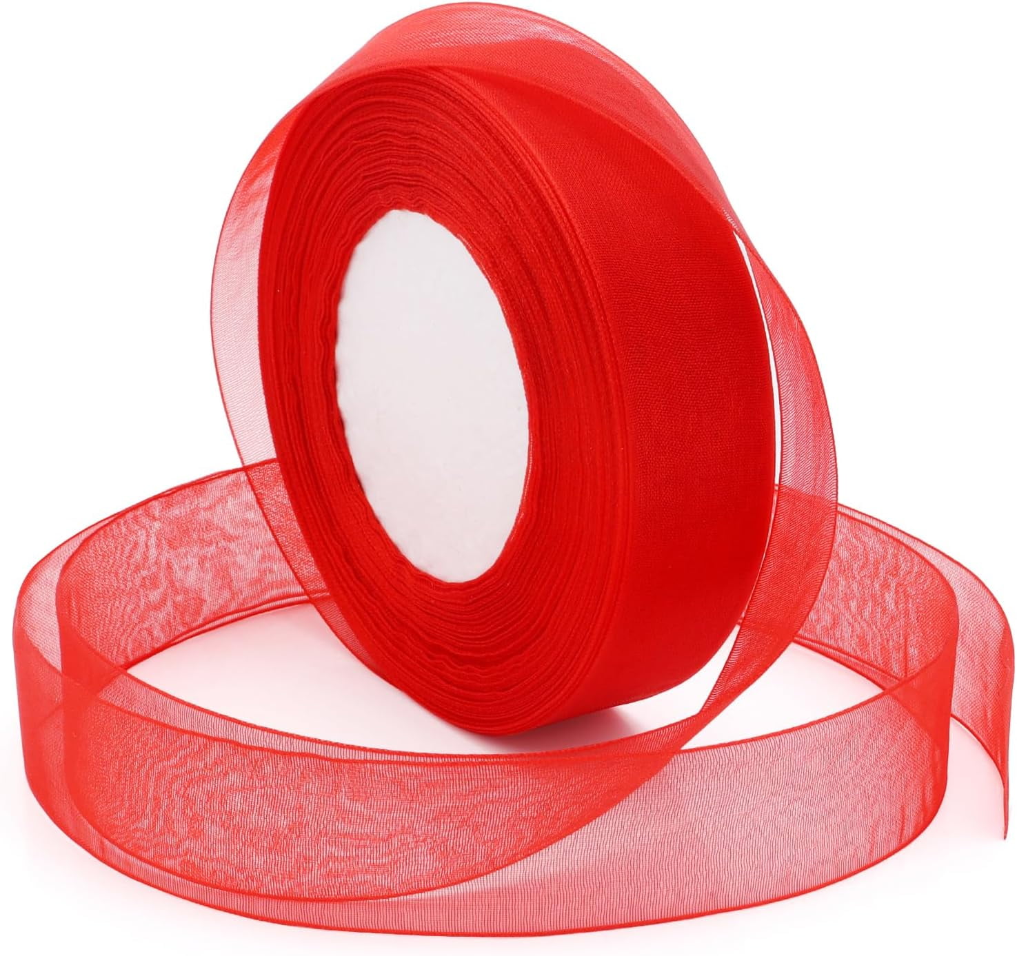 Red Ribbon for Gift Wrapping, 1 inch 50Yard Sheer Organza Tulle Ribbon ...