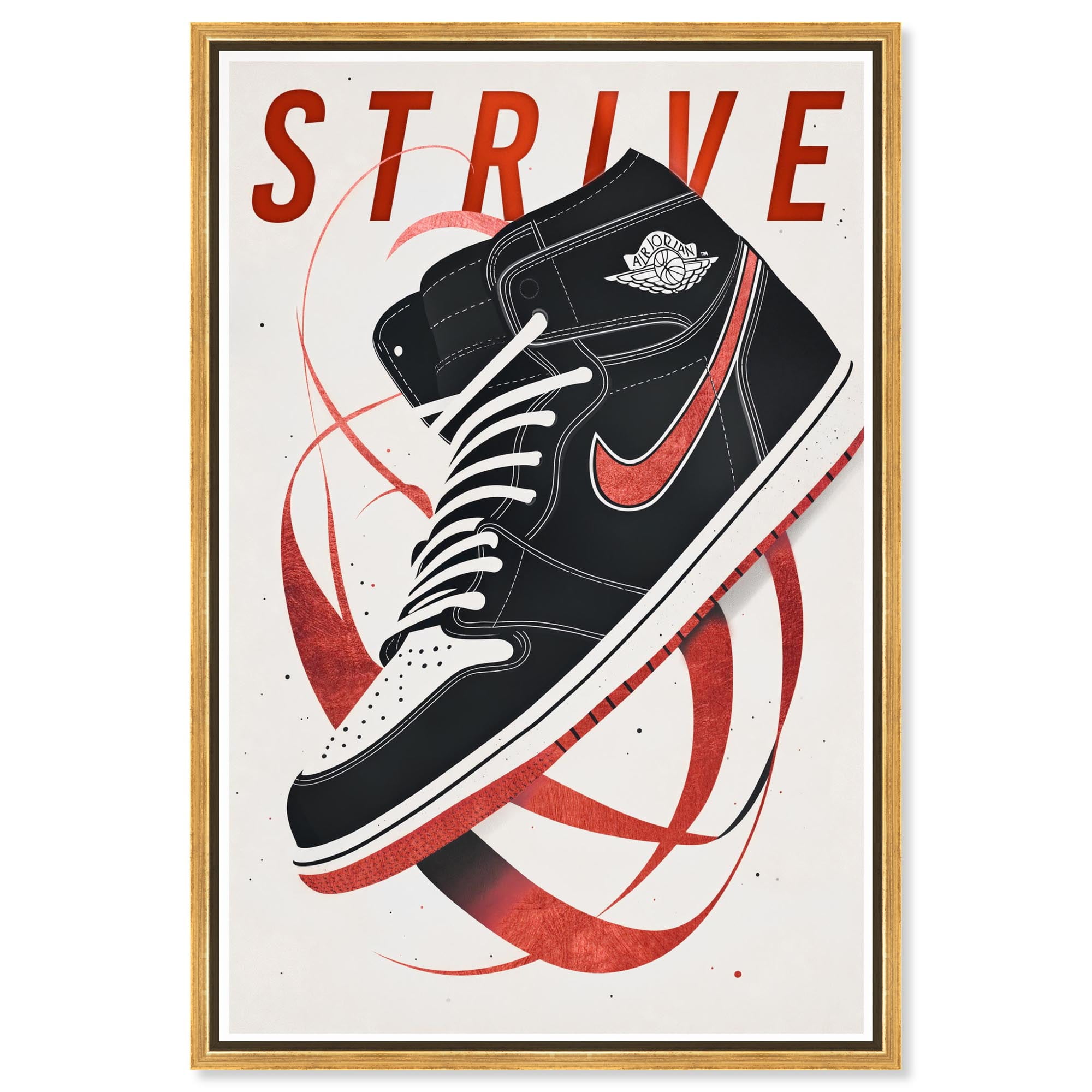 Red Ribbon Sneaker Canvas Sneaker Wall Decor by Art Remedy, Gold Frame ...
