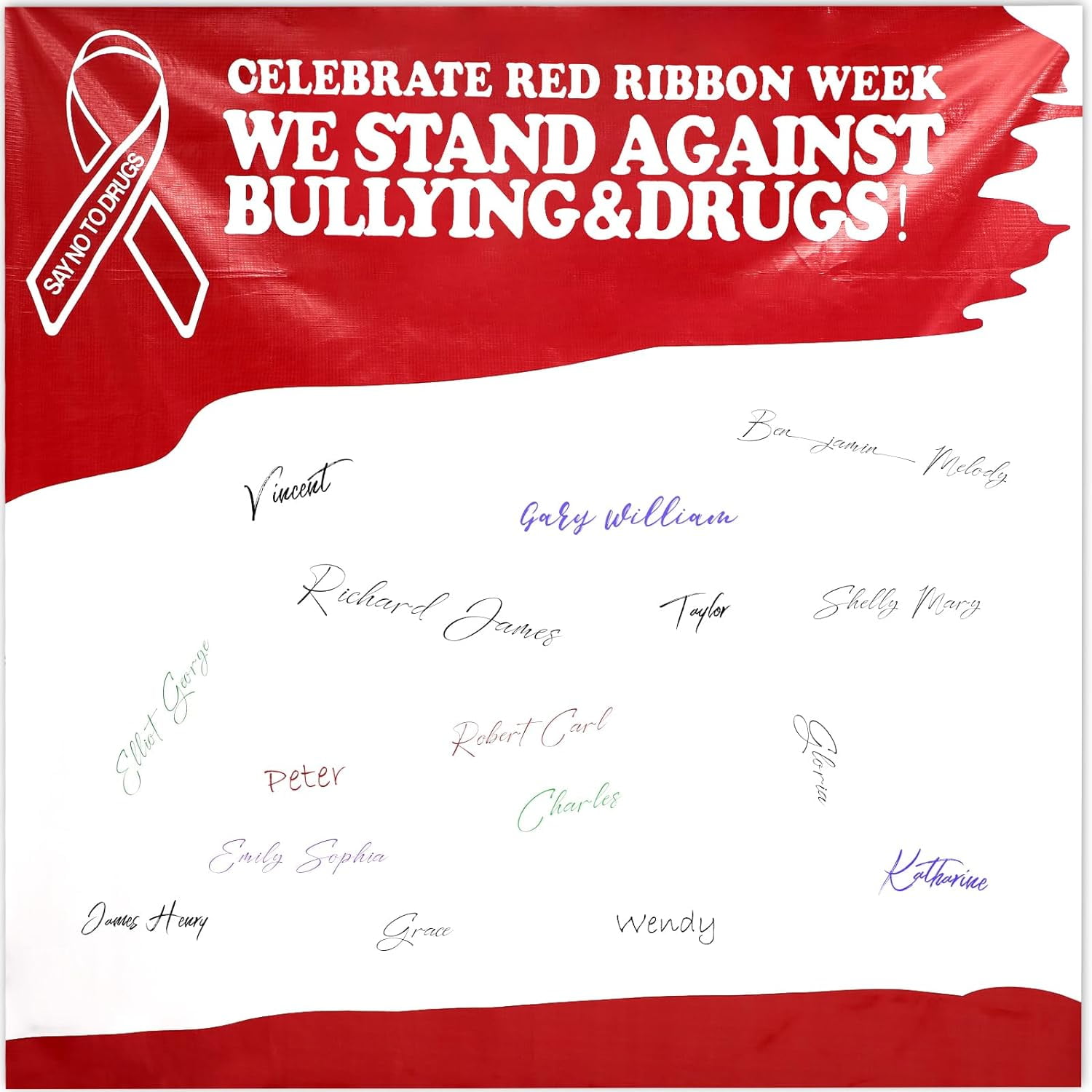 Red Ribbon Week Autograph Poster for Students 6 Feet x 6 Feet Red ...