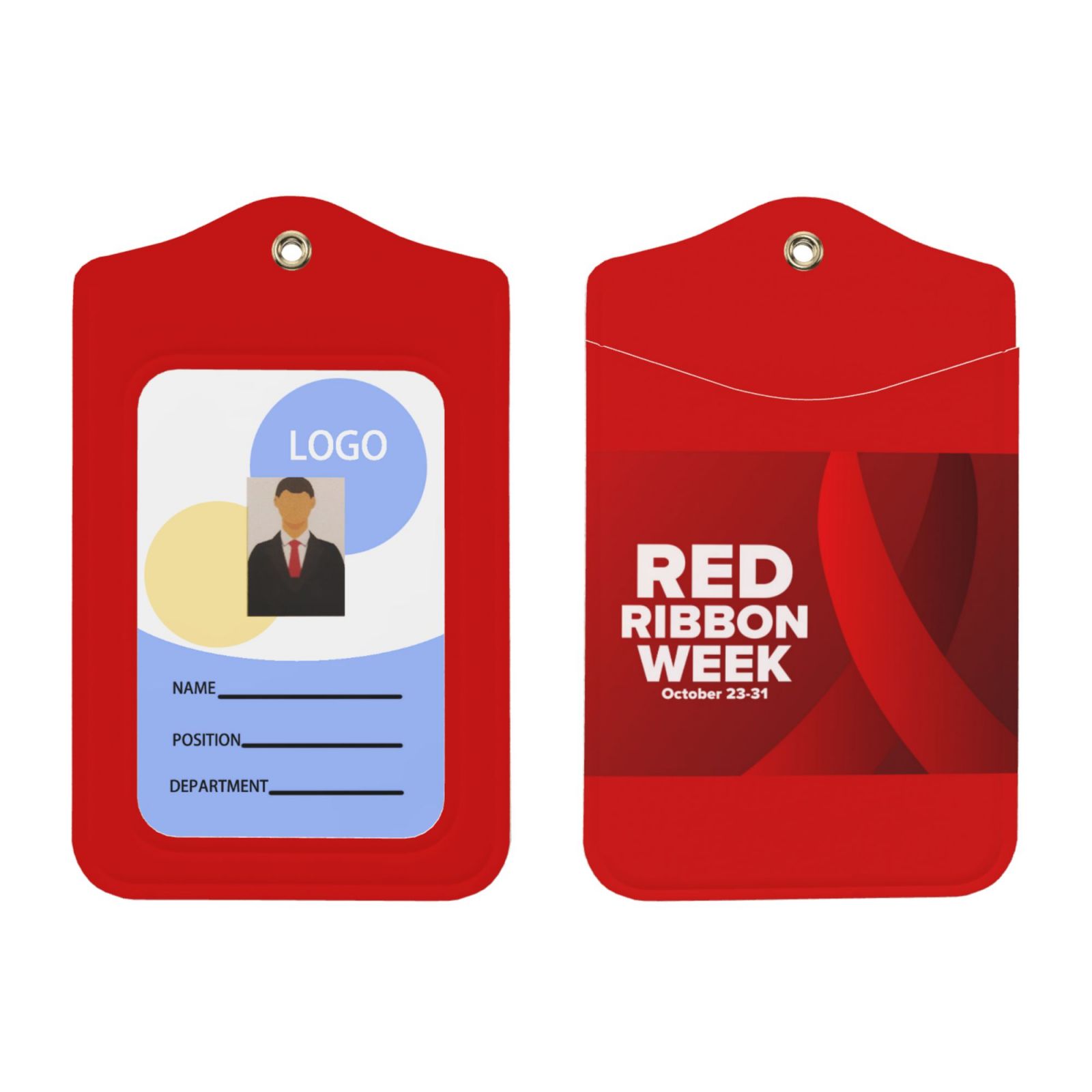 Red Ribbon Week Awareness Id Card Badge Leather Holder Case Protector ...