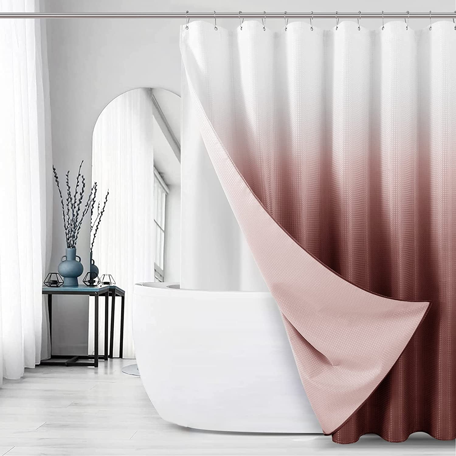 Red Rio Waffle Weave Shower Curtain with Snap-in Fabric Liner Rose ...