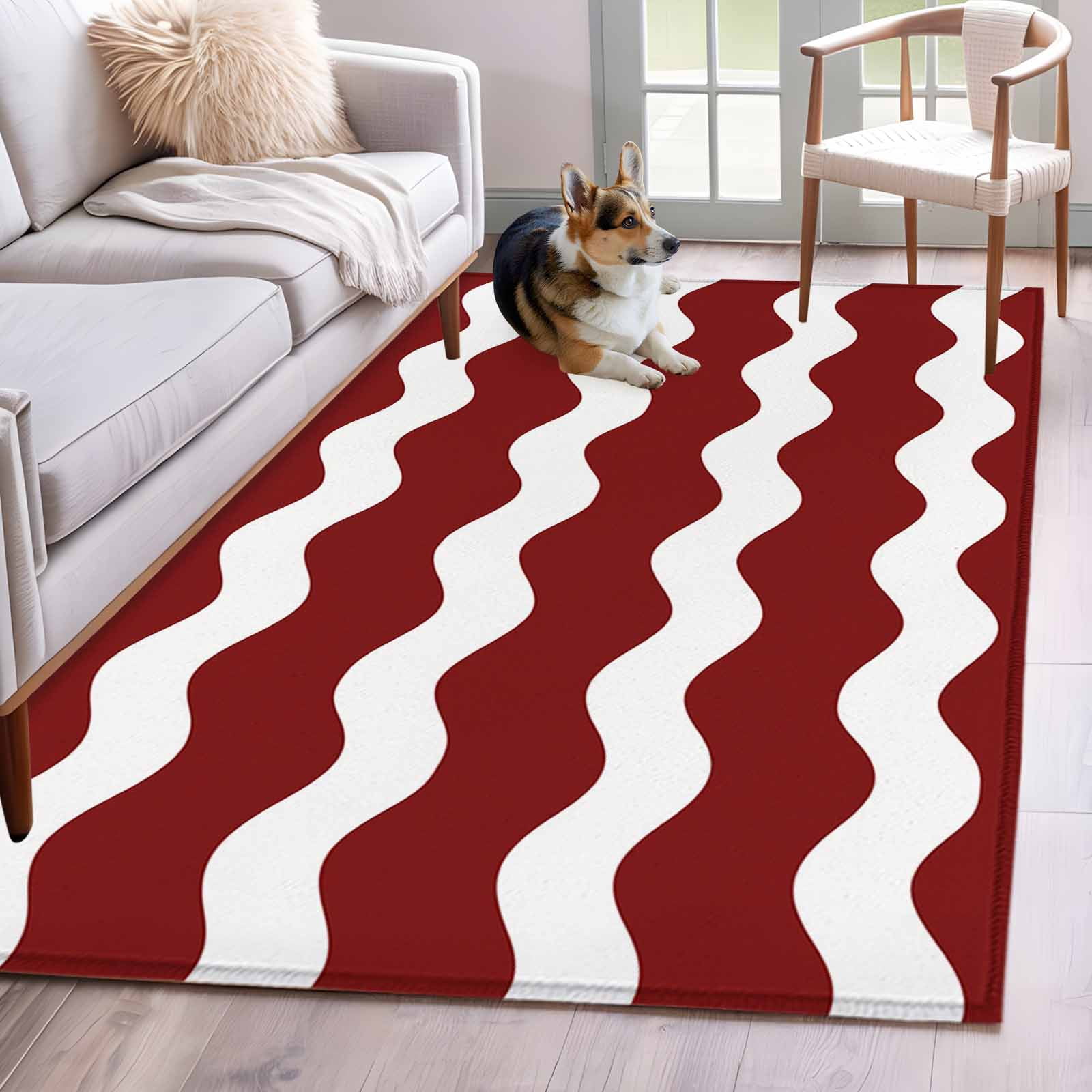 Red Ripple Runner Rug 2.7x5 FT, Non Slip Entryway Carpet, Simple Red ...