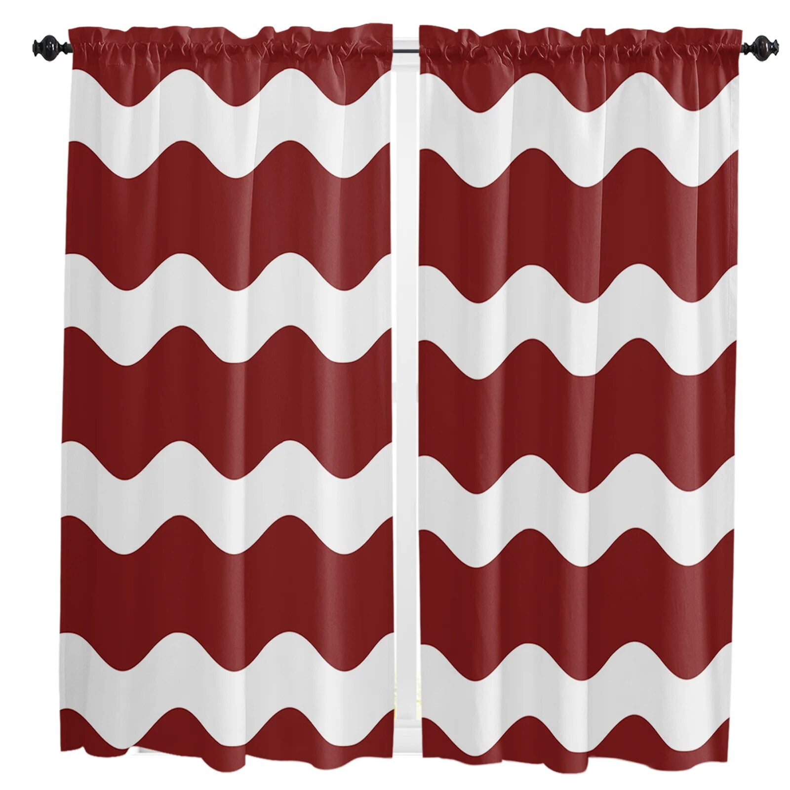Red Ripple Stripes Waves Small Curtain Rod Pocket Short Curtains Half ...