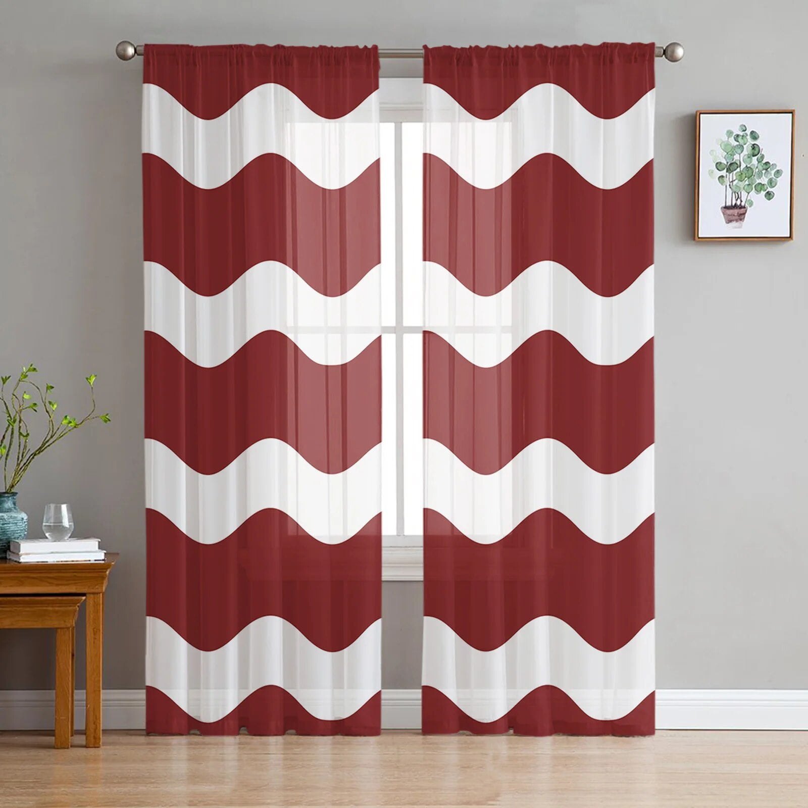 Red Ripple Stripes Waves Tulle Voile Curtains For Bedroom Window ...