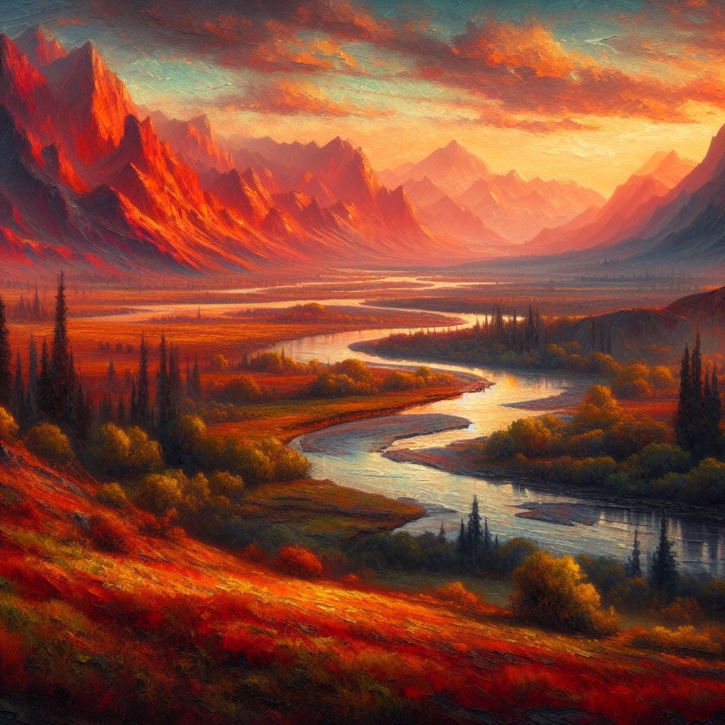 Red River Valley Oil Painting - 12" x 18" Art Print Wall Decor ...