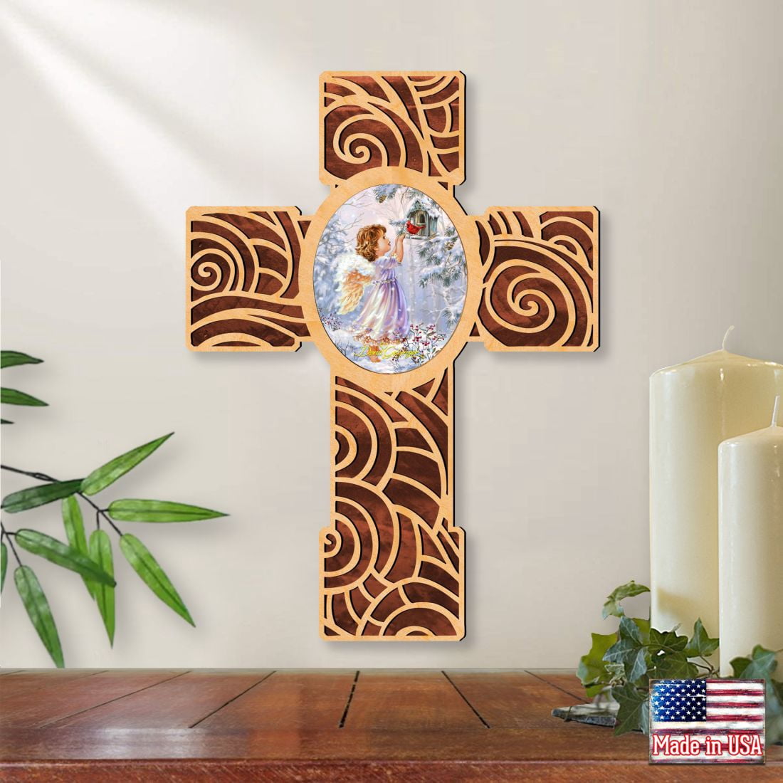 G. Debrekht 88285-DG Red Robin Girl Angel Modern Wooden Cross by D ...