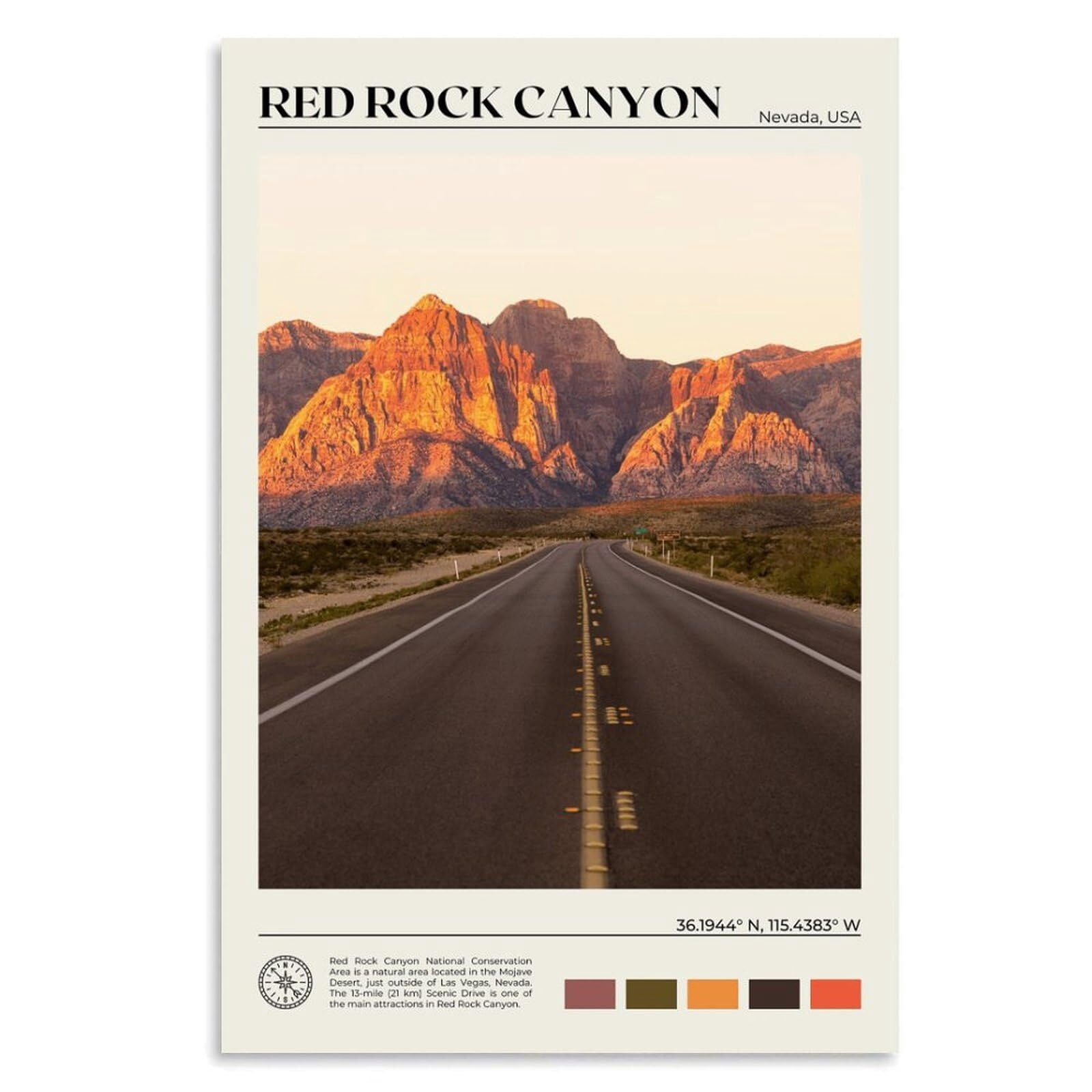Red Rock Canyon Nevada Poster Retro Travel Poster USA City Prints ...