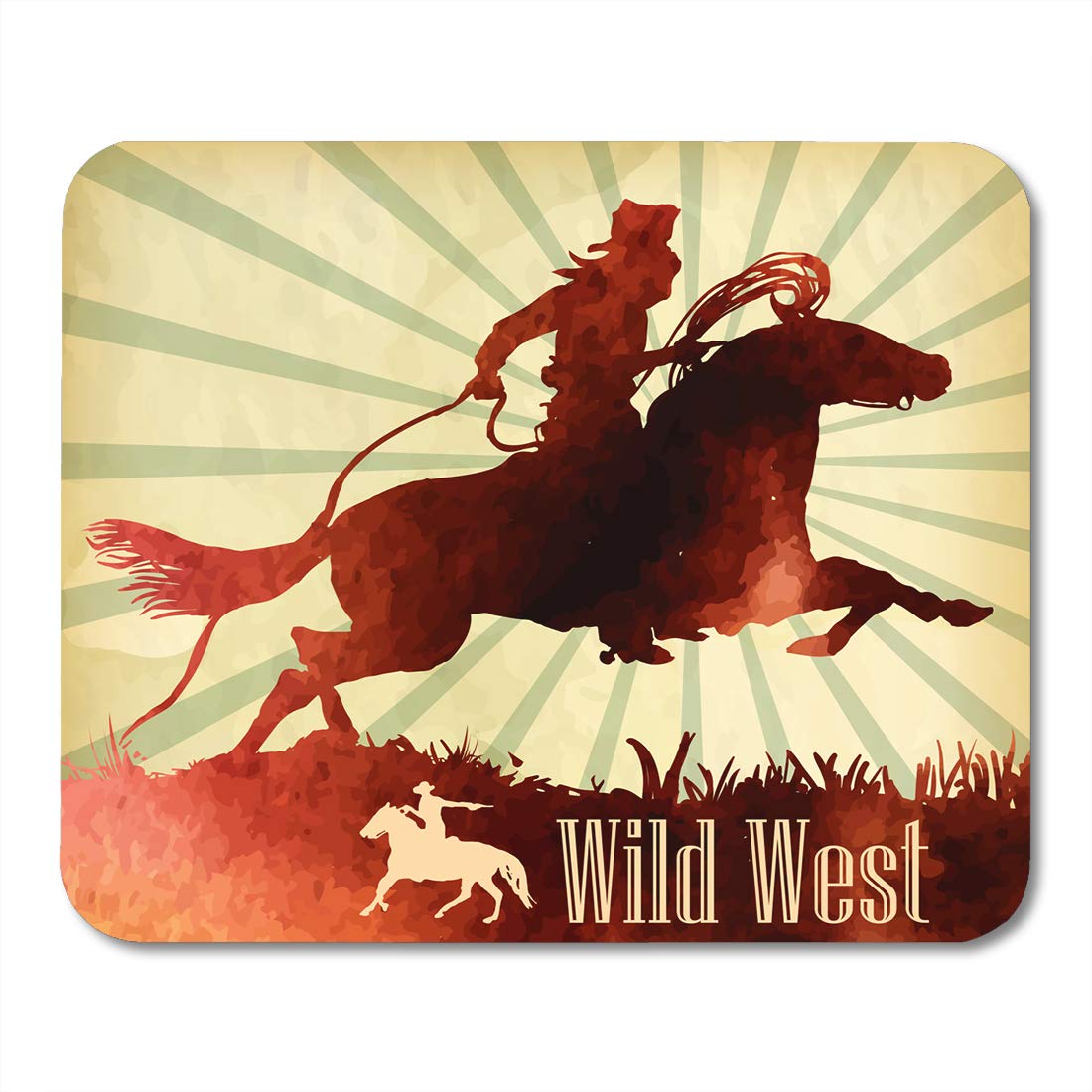 Red Rodeo Cowboy on Horse Ride Watercolor Pic Vintage Mousepad Mouse ...