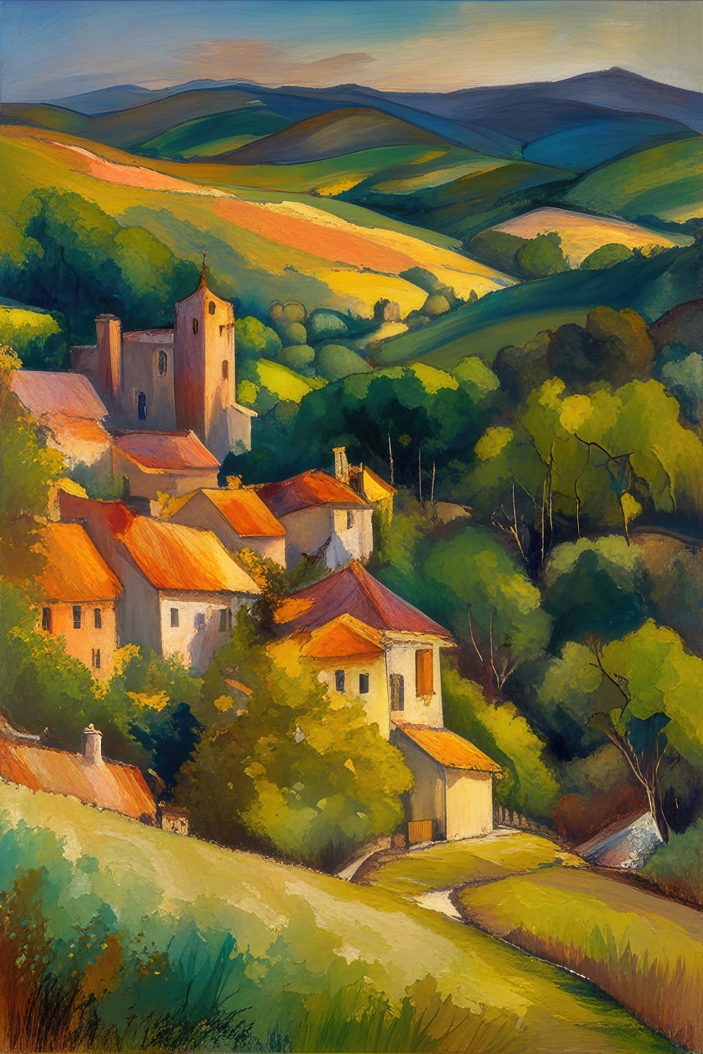 Red Roof Farmhouse in Tuscany Oil Painting II - 12" x 18" Art Print ...