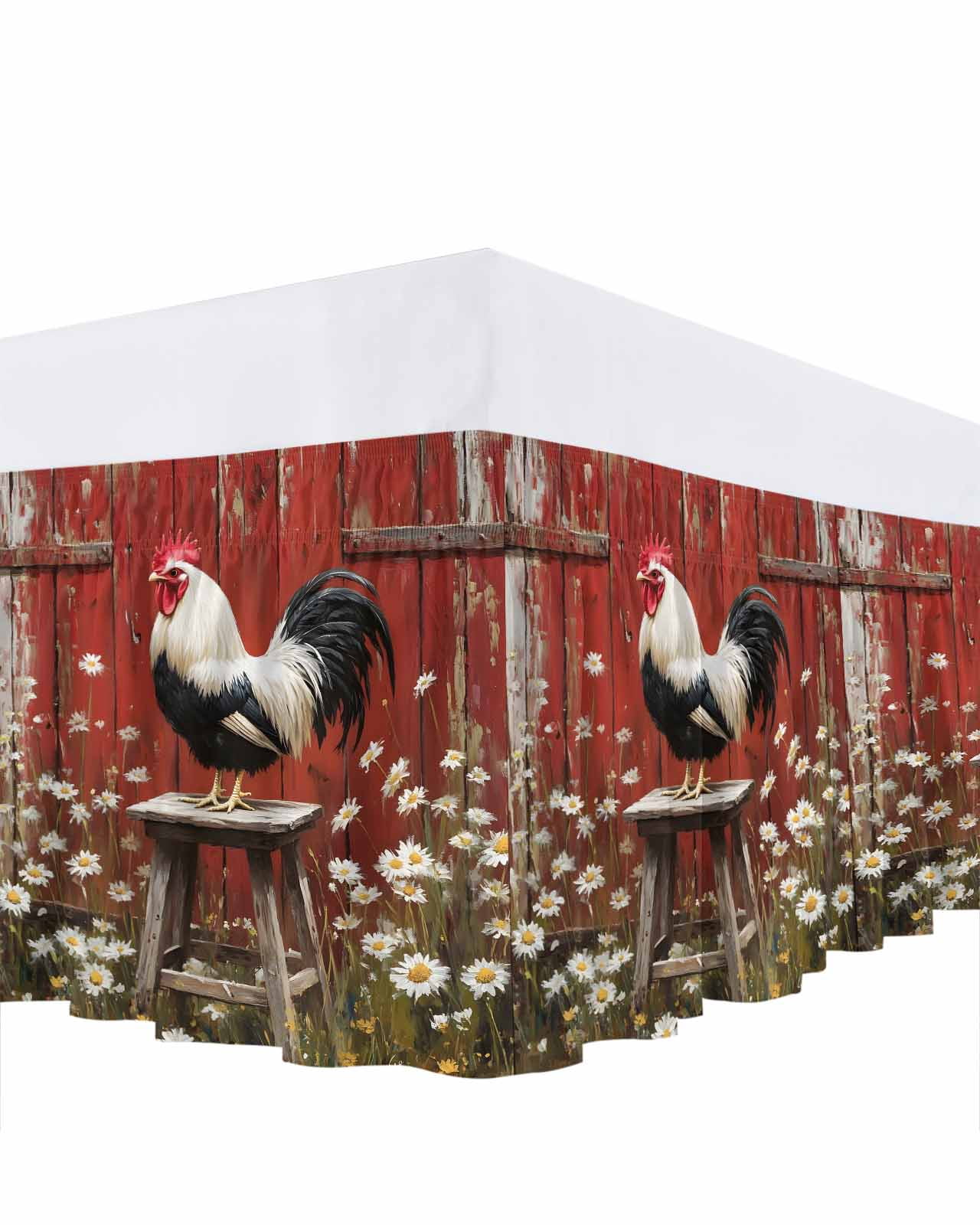 Red Rooster Bed Skirt Cal King Size, Farmhouse Animals Spring Floral ...