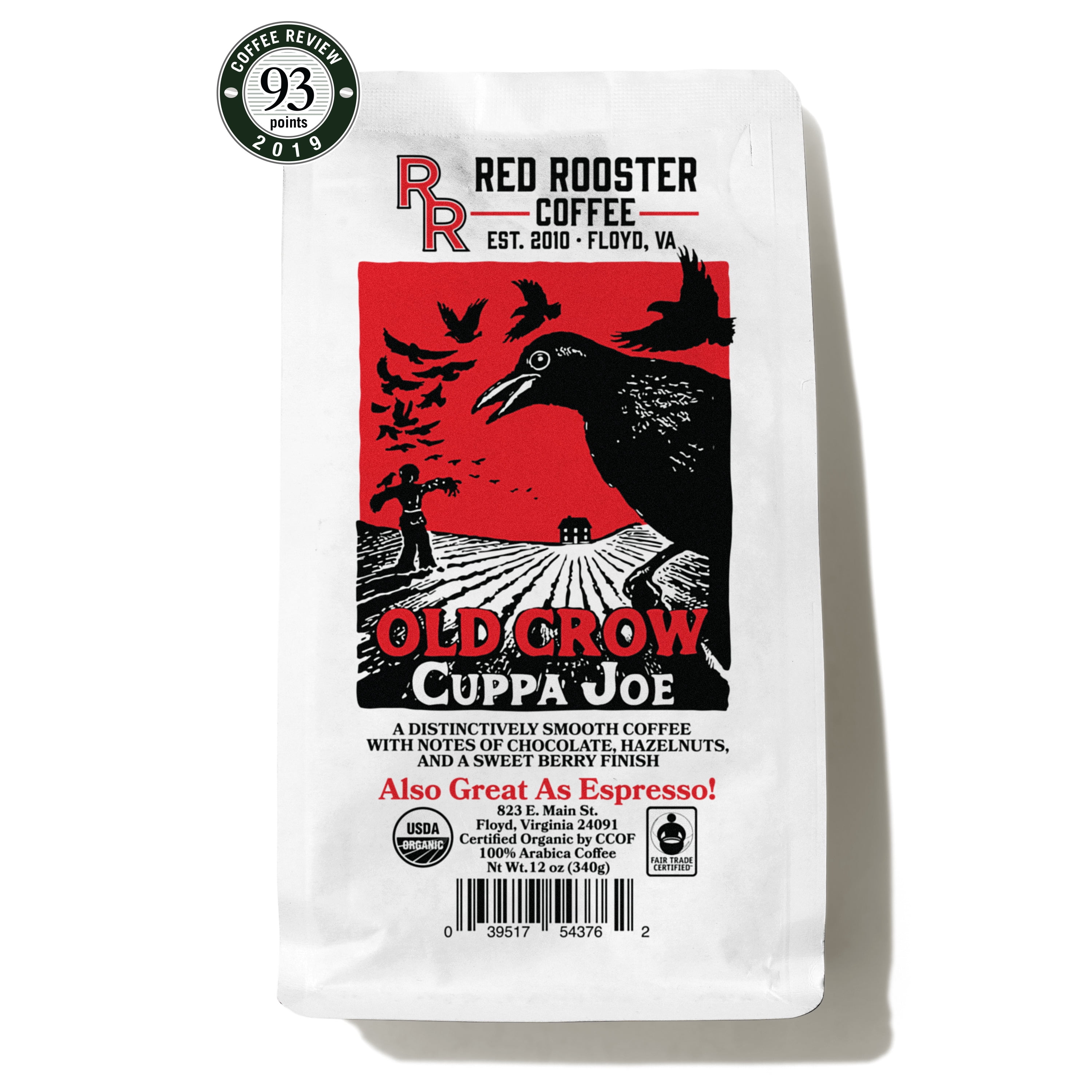 Red Rooster Coffee Roaster, Organic Old Crow Cuppa Joe, 12OZ / Whole ...