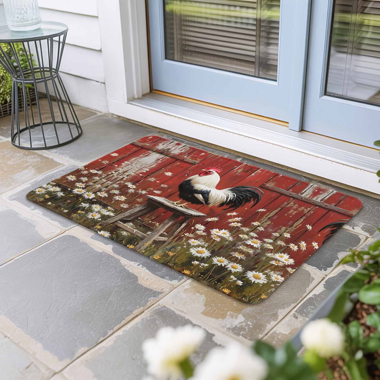 Red Rooster Door Mat Indoor Outdoor, Farmhouse Animals Spring Floral ...