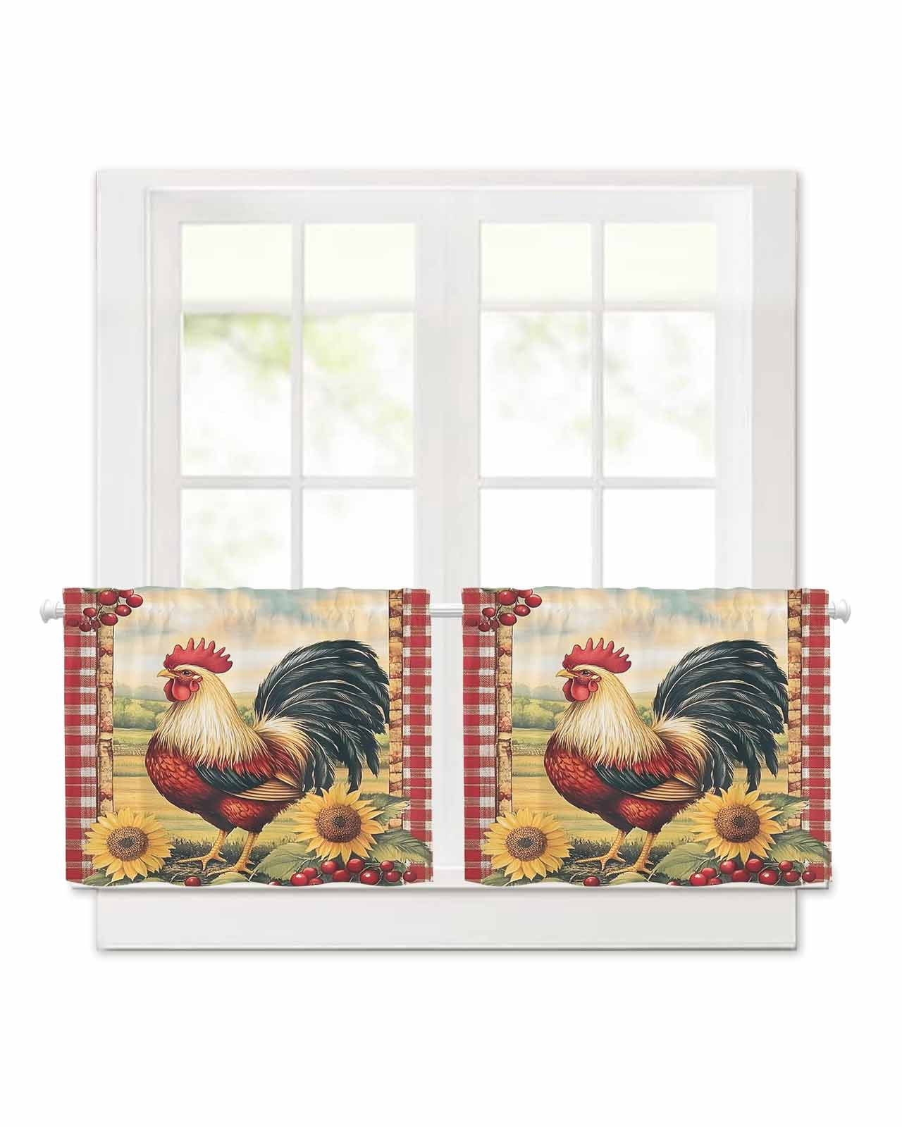 Red Rooster Flowers Egg Short Blackout Curtains 36 Inch Long Vintage ...