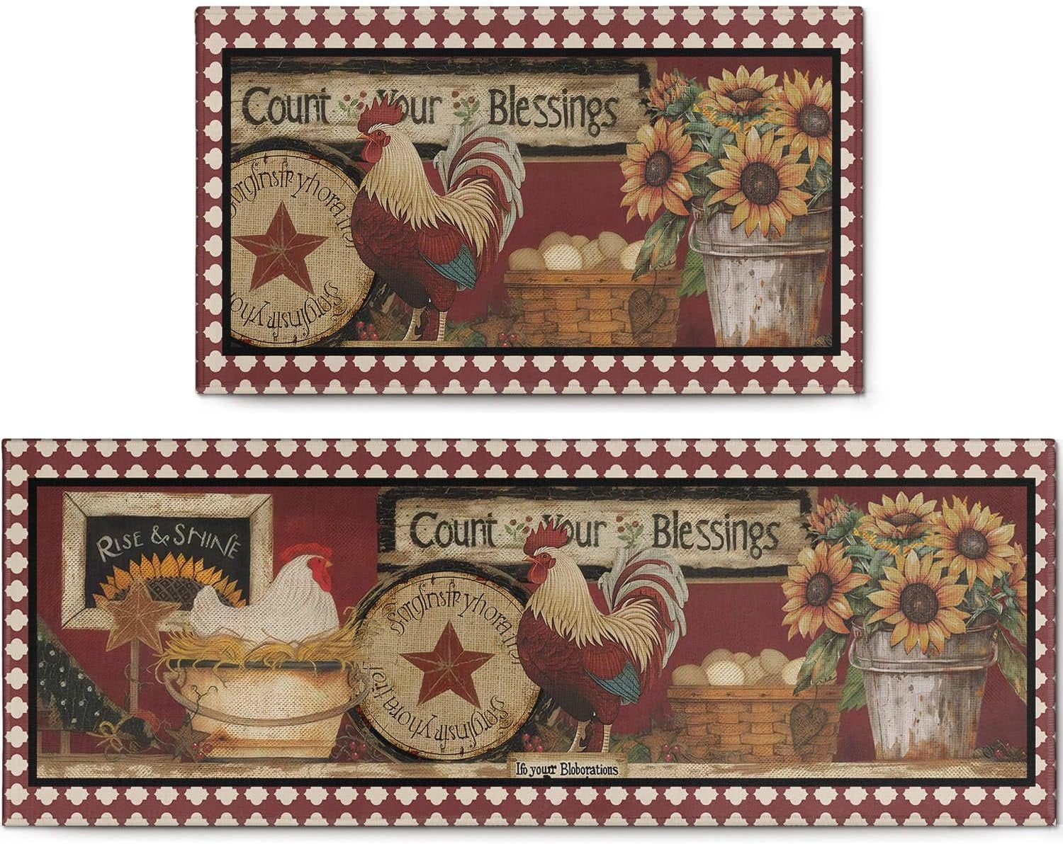 Red Rooster Kitchen Rugs Set of 2 Farmhouse Kitchen Rug Decoration Non ...