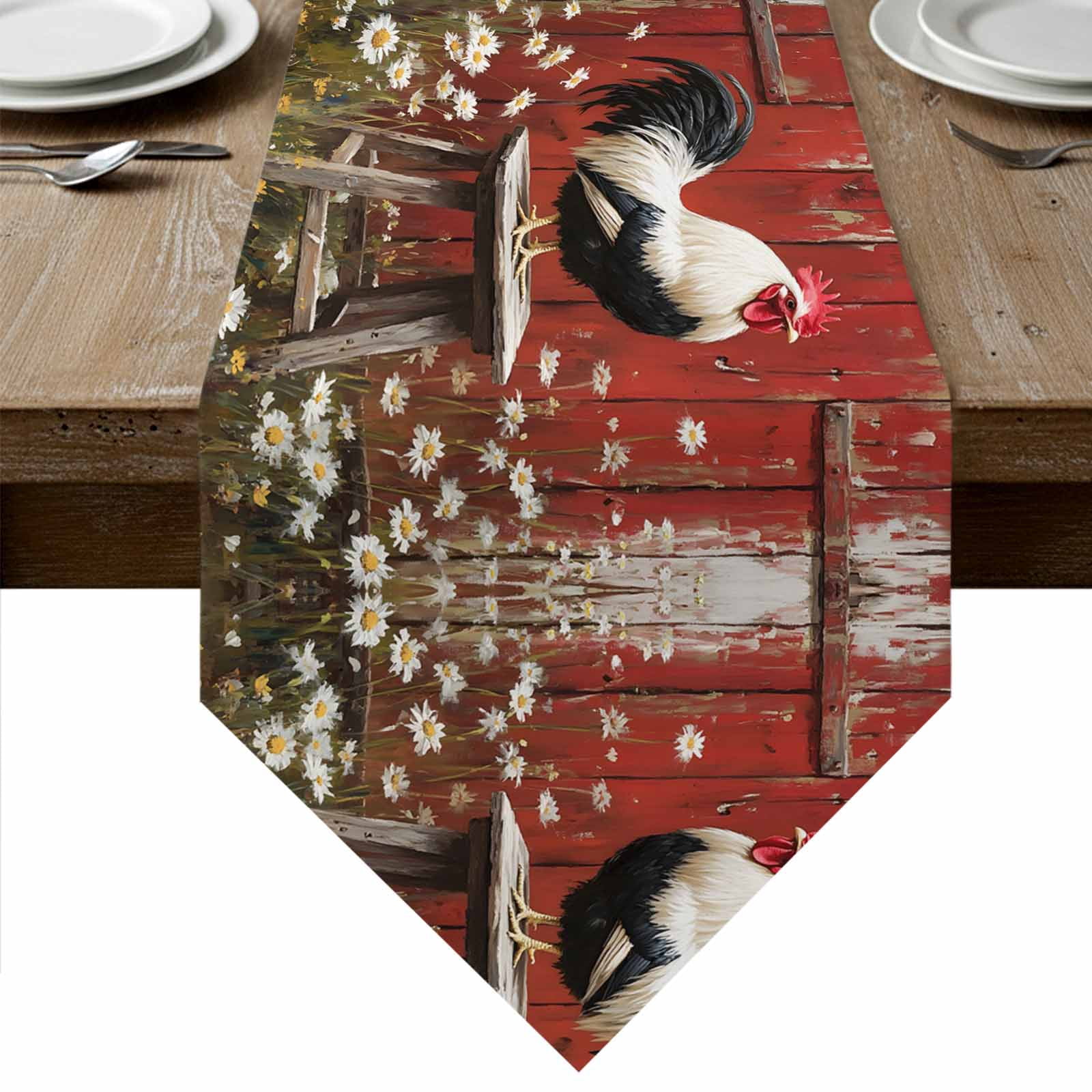 Red Rooster Table Runner Linen Burlap Table Runner 60 Inches Long ...
