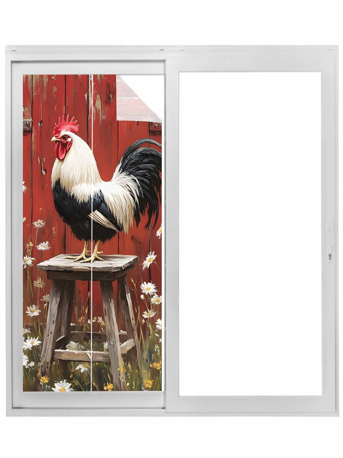 Red Rooster Window Privacy Film, Farmhouse Animals Spring Floral Rustic ...