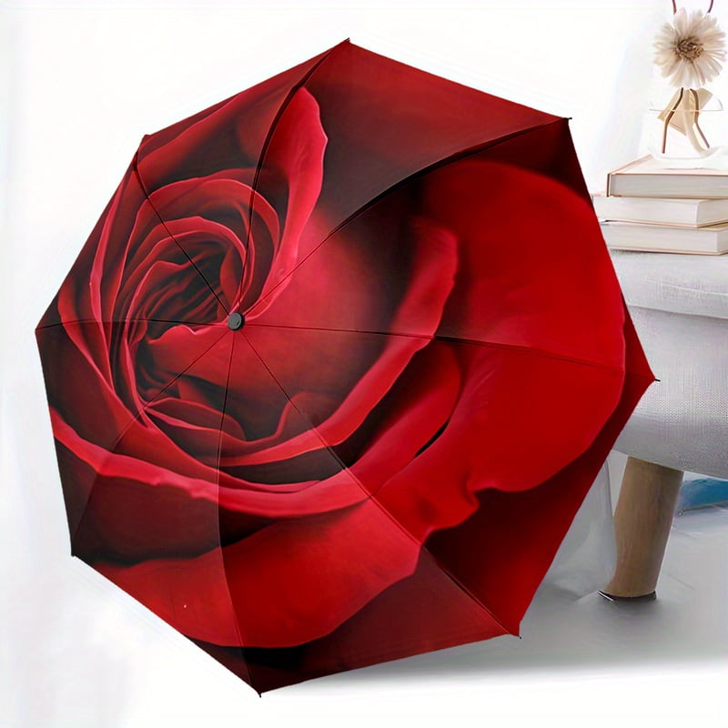 Red Rose (2) Umbrella Frame 8-Frame Automatic Umbrella, Suitable for ...