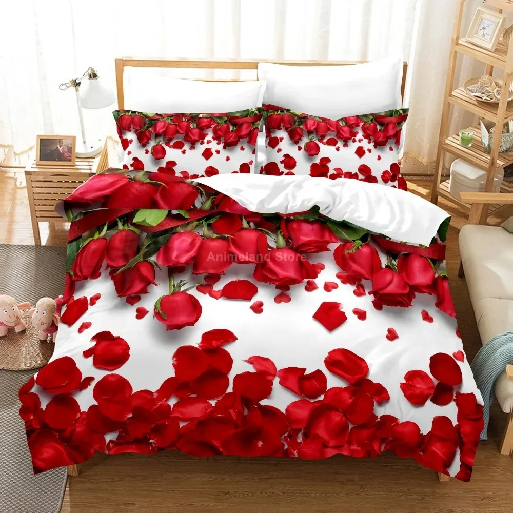 Red Rose 3D Bedding Set Flower Elegant tic Duvet Cover Sets Pillowcase ...