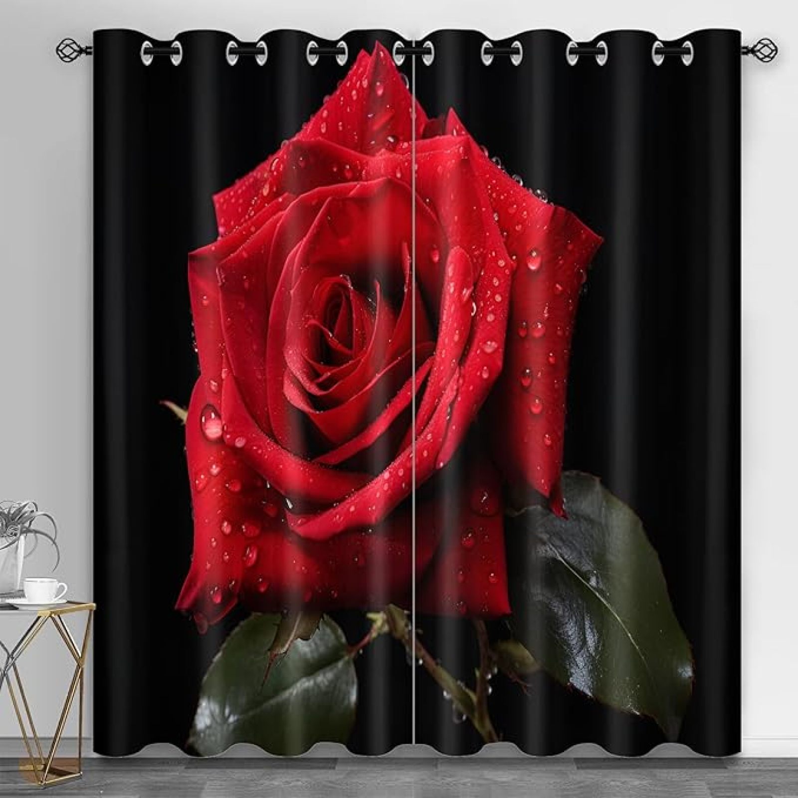 Red Rose 3D Printed Curtains, 3D Rose Window Curtain For Bedroom ...