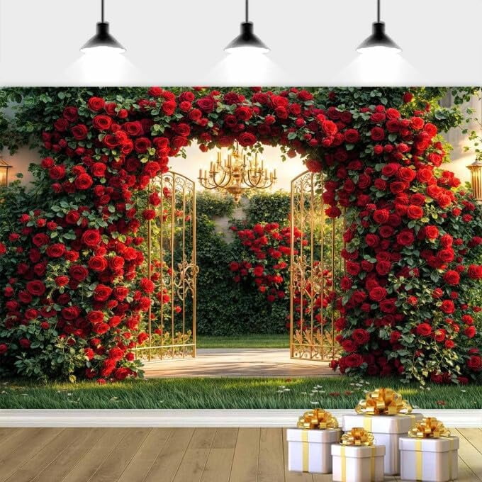 Red Rose Background Valentine's Day Backdrop, Romantic Red Rose Spring ...