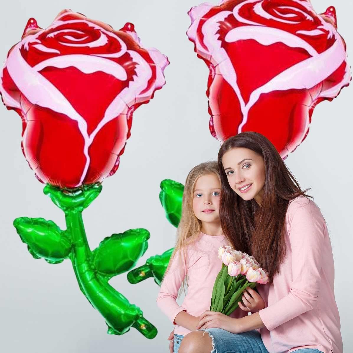 Red Rose Balloons Mother'S Day Balloons Flower Foil Balloons For Happy ...
