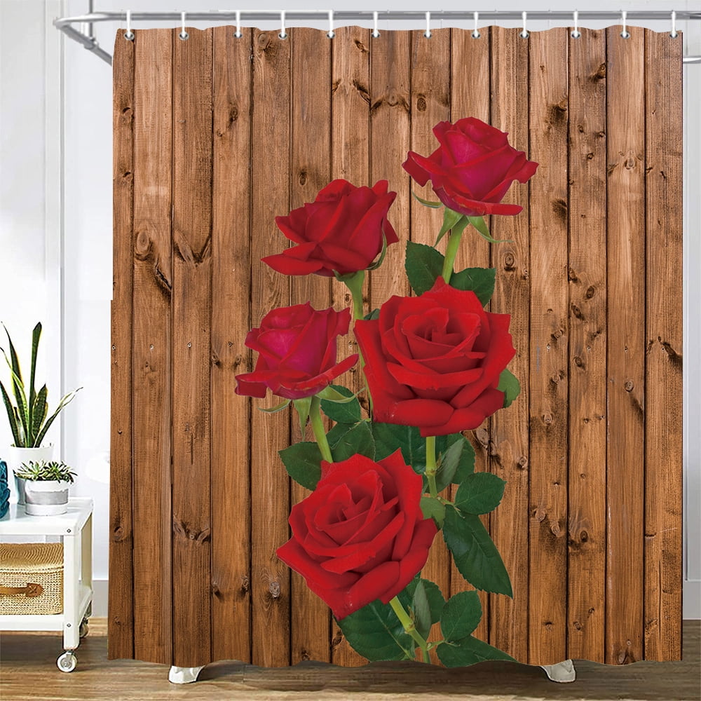 Red Rose Bath curtain Waterproof Shower Curtains Polyester Flowers ...
