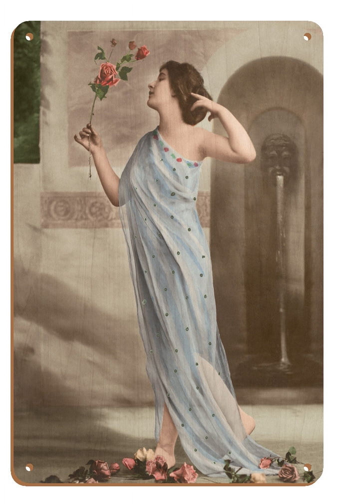 Red Rose Beauty - Classic Vintage French Figure - Hand-Colored Tinted ...