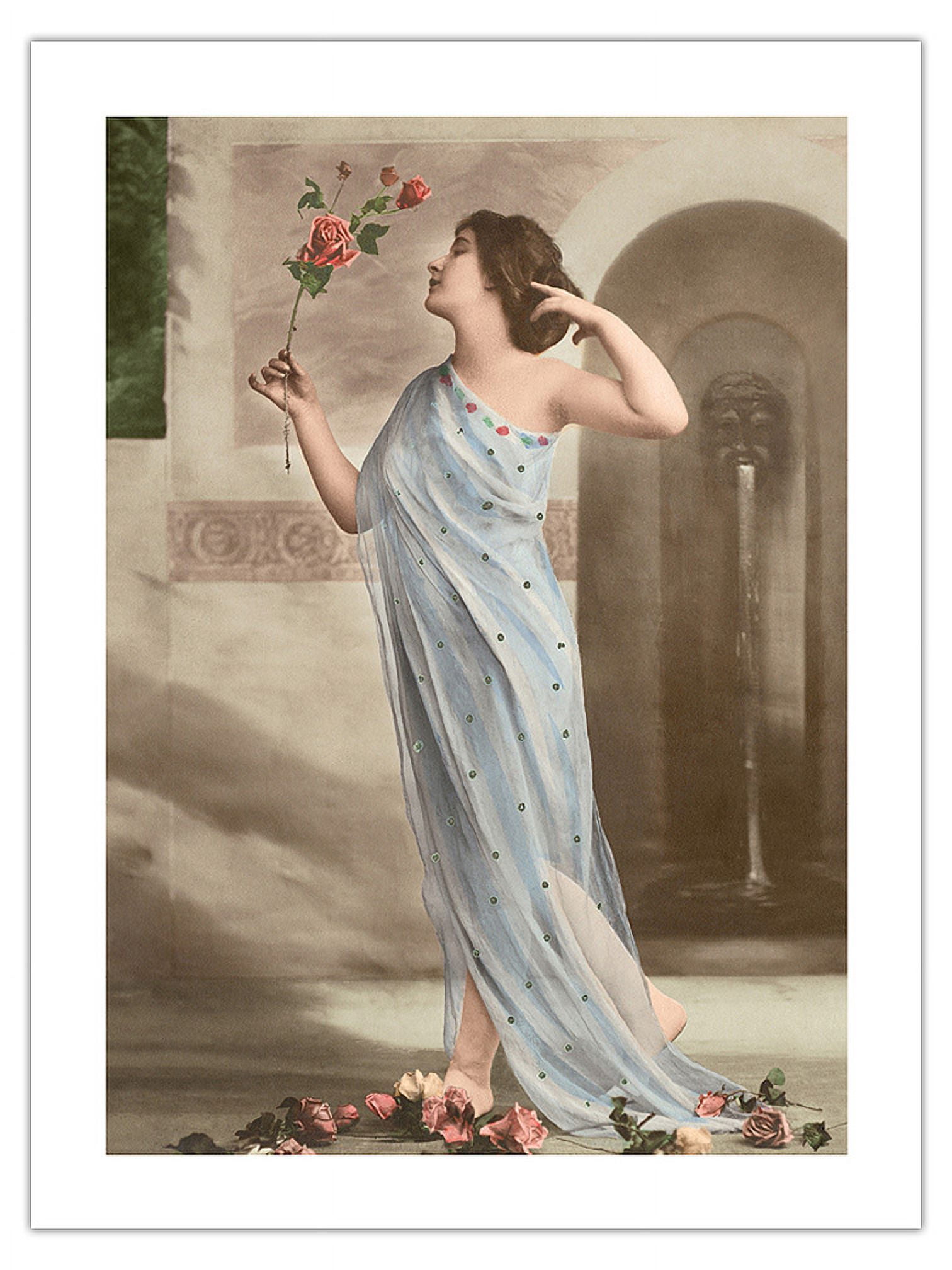 Red Rose Beauty - Classic Vintage French Figure - Hand-Colored Tinted ...